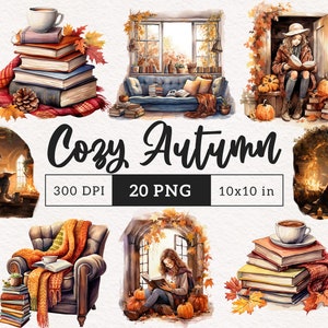 Autumn Cozy Book Clipart PNG Open Book Clip Art Book Lover Bookworm ...