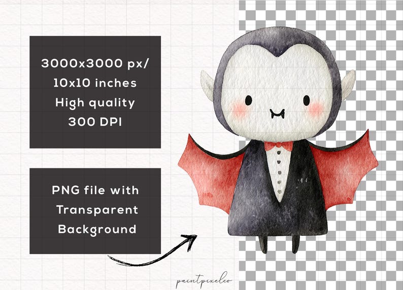 20 Cute Vampire Halloween Clipart Watercolor Spooky Vampires Cute ...