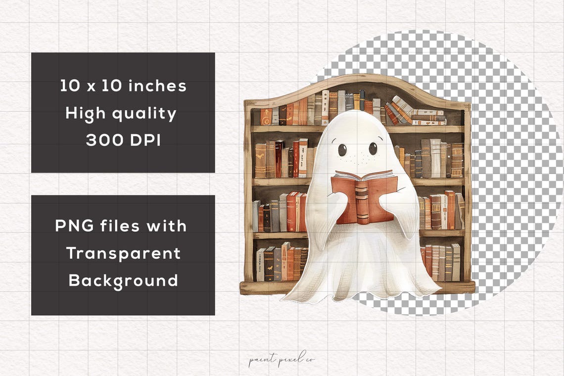 Quirky Reading Ghost Clipart Halloween PNG Whimsical Spooky Nerdy Ghost ...