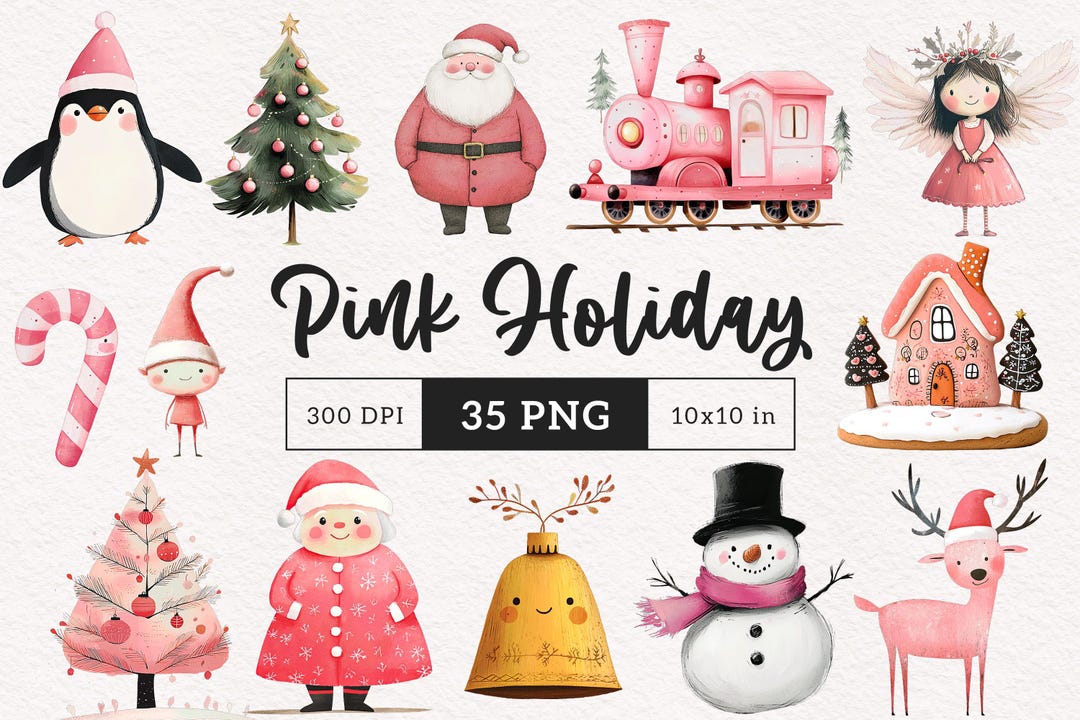 Pink Scandi Christmas Clipart Watercolor Nordic Holiday Cute Christmas ...