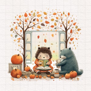 4 Autumn Window Clipart Boho Fall House PNG Watercolor Cozy Hearth ...