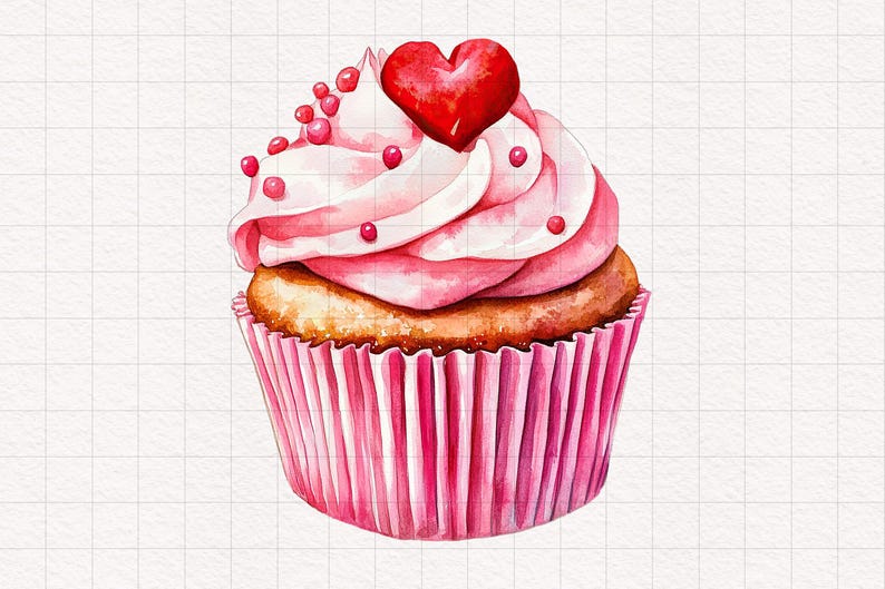 16 Pink Heart Cupcakes PNG Valentines Day Cupcake Clipart Cute Sweet ...