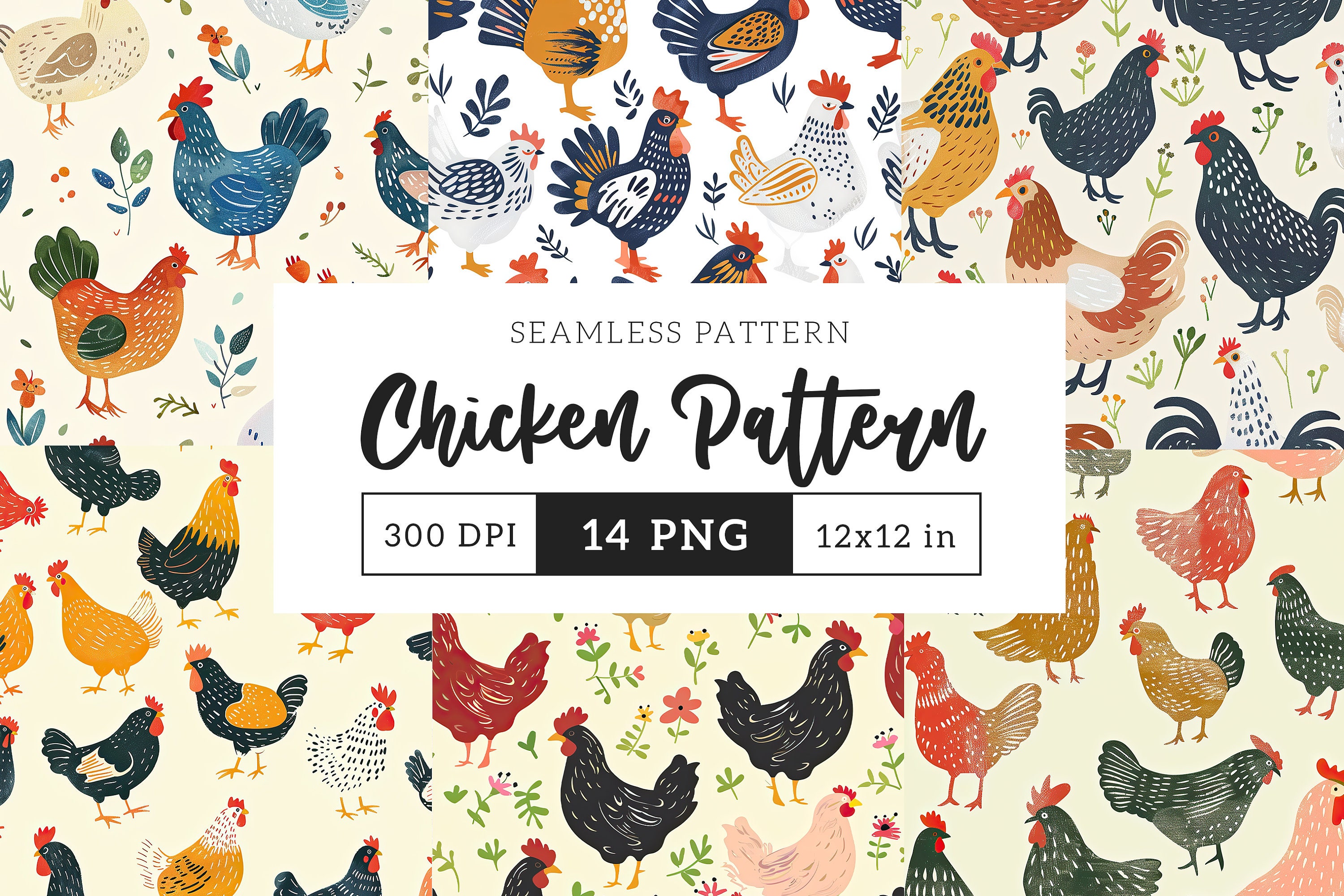 Chicken Pattern Seamless Background Digital Hen Printable Scrapbook ...