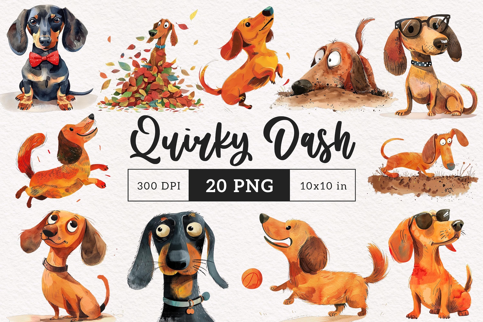 Quirky Dachshund Clipart Dash PNG Whimsical Puppy Sublimation Clip Art ...