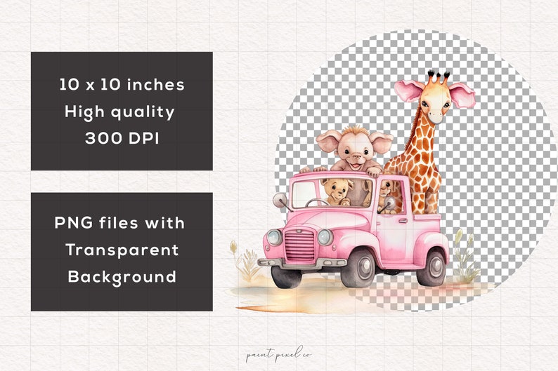 Pink Safari Animals PNG Cute Wildlife Clipart African Safari Jeep ...