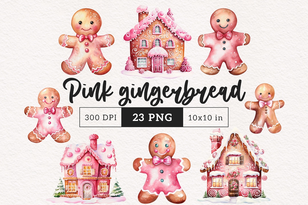 Pink Gingerbread Man House Clipart PNG Holiday Clip Art Cute Pastel ...