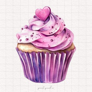 8 Purple Cupcakes PNG Valentines Day Cupcake Clipart Cute Sweet Treats ...