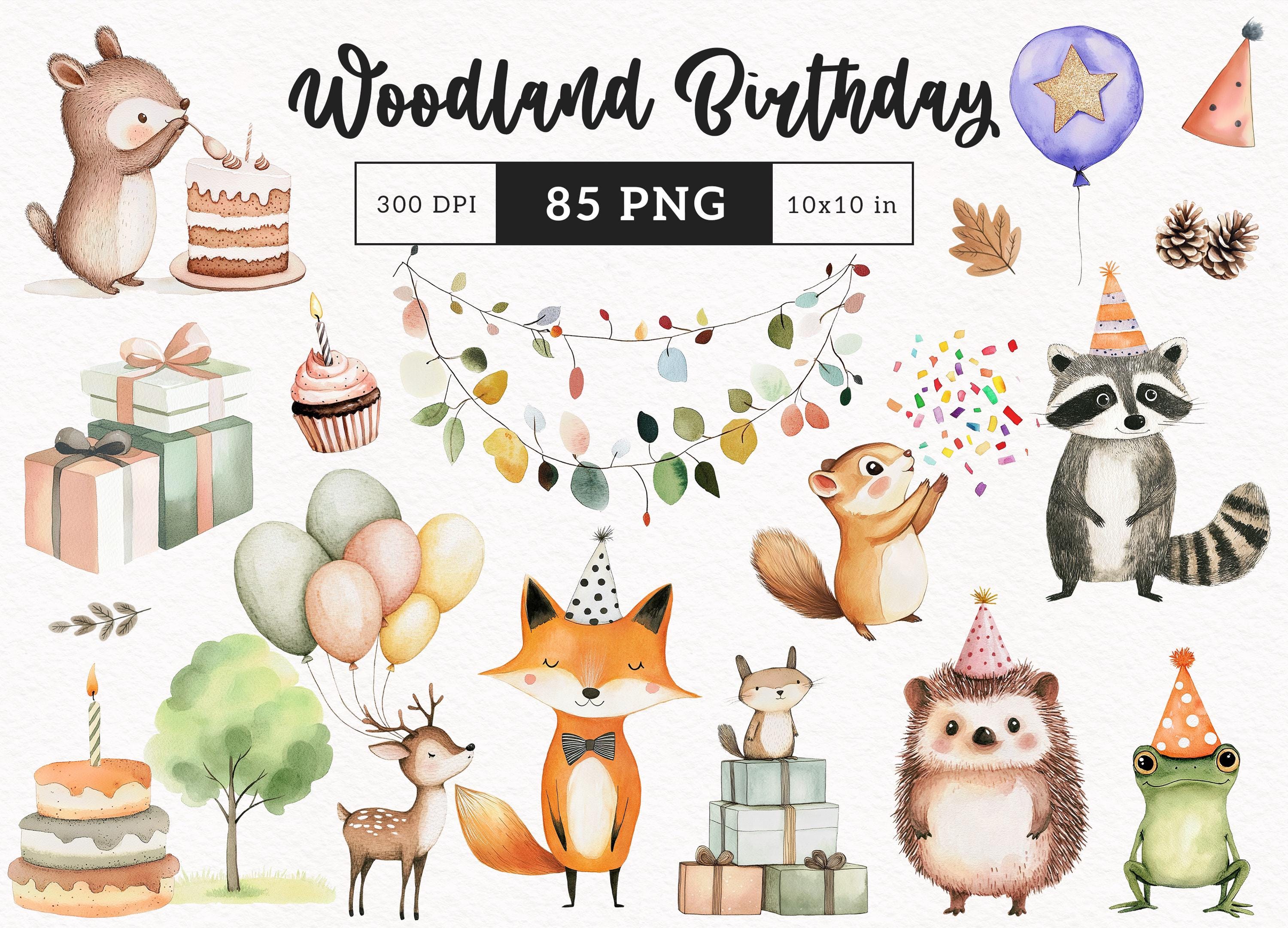 Woodland Birthday Clipart Boho Forest Animals Birthday Baby Shower Cute ...