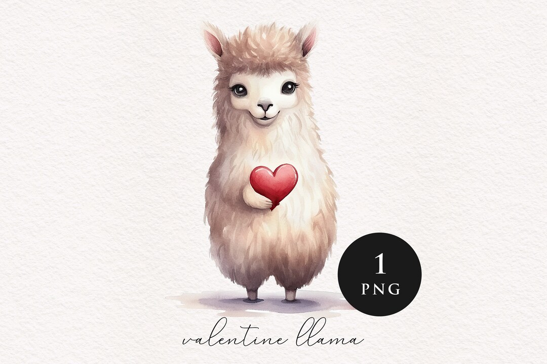 Valentine Llama Clipart PNG Watercolor Animals Lovers Day Sublimation ...