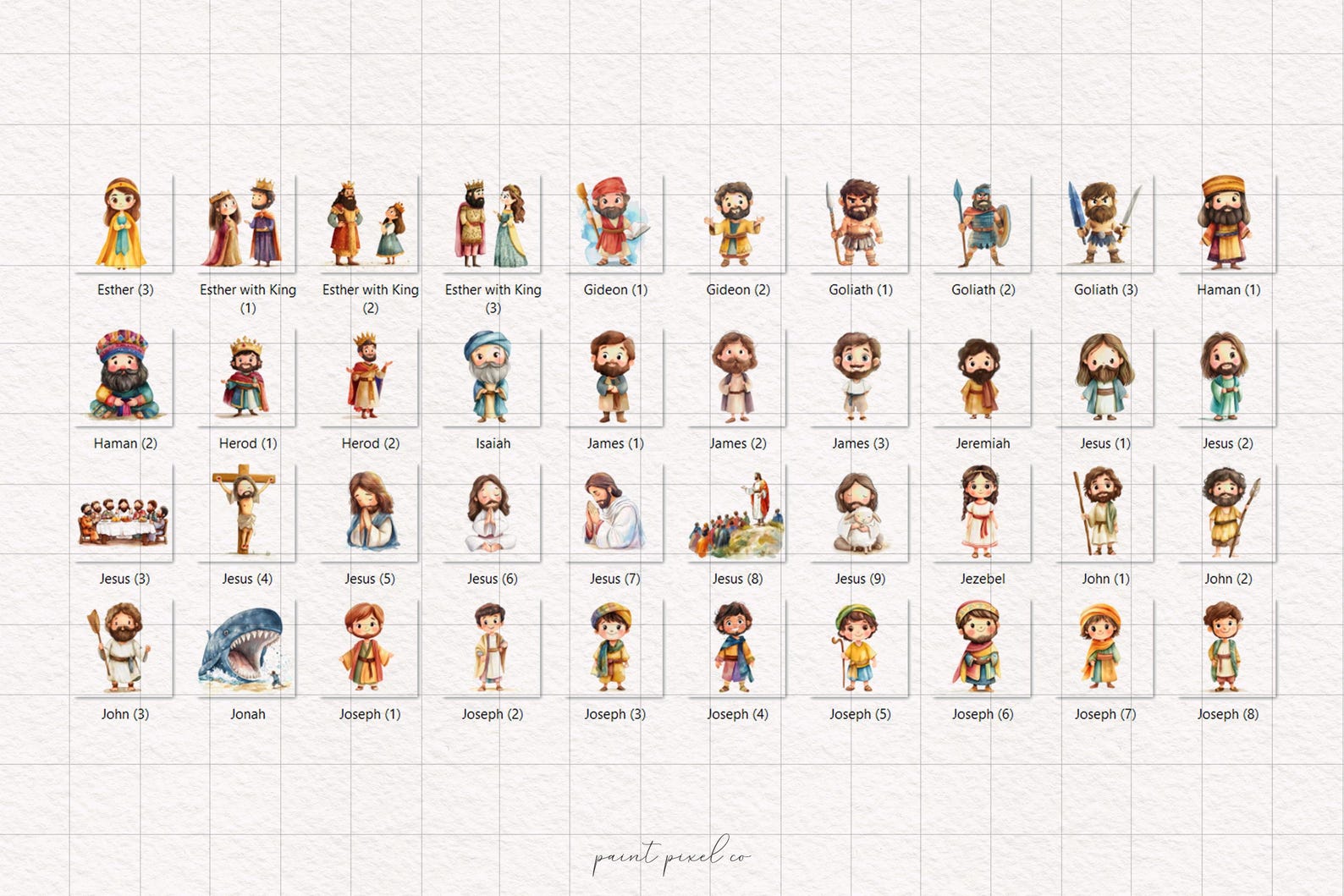 Biblical Characters Clipart Watercolor Bible People Whimsy Christian ...