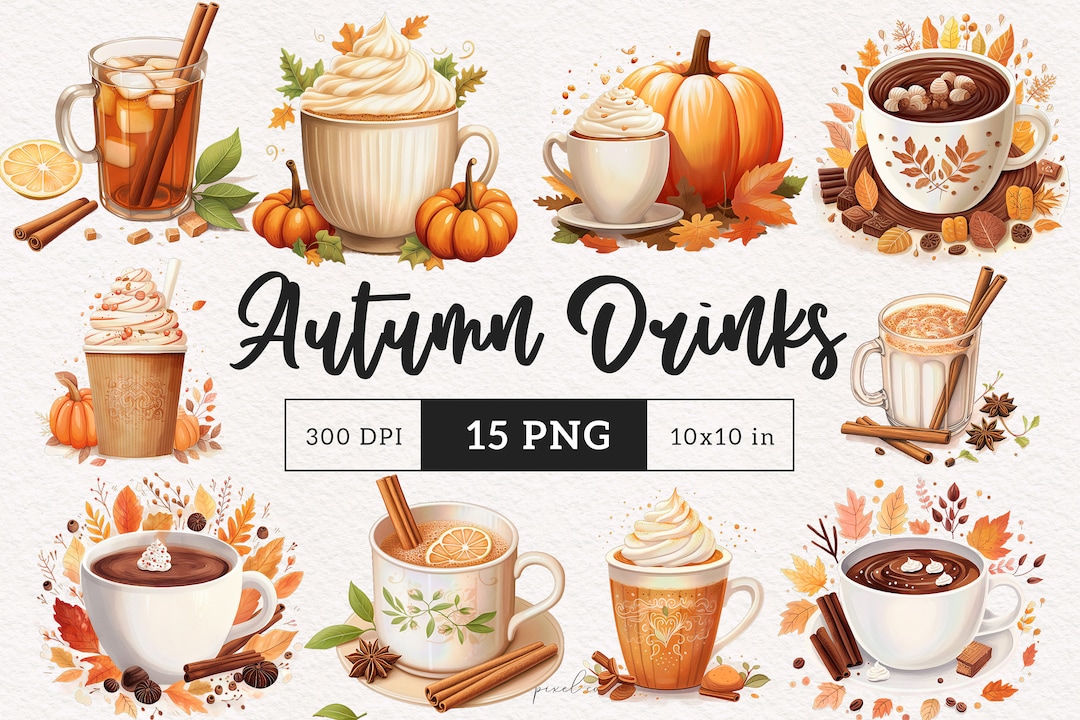 Autumn Drink Clipart Boho Hot Cocoa PNG Watercolor Fall Pumpkin Spice ...