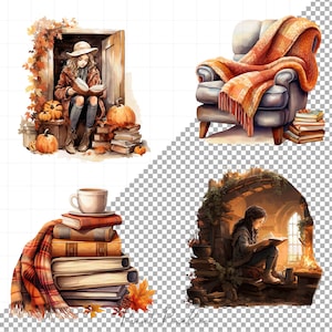 Autumn Cozy Book Clipart PNG Open Book Clip Art Book Lover Bookworm ...