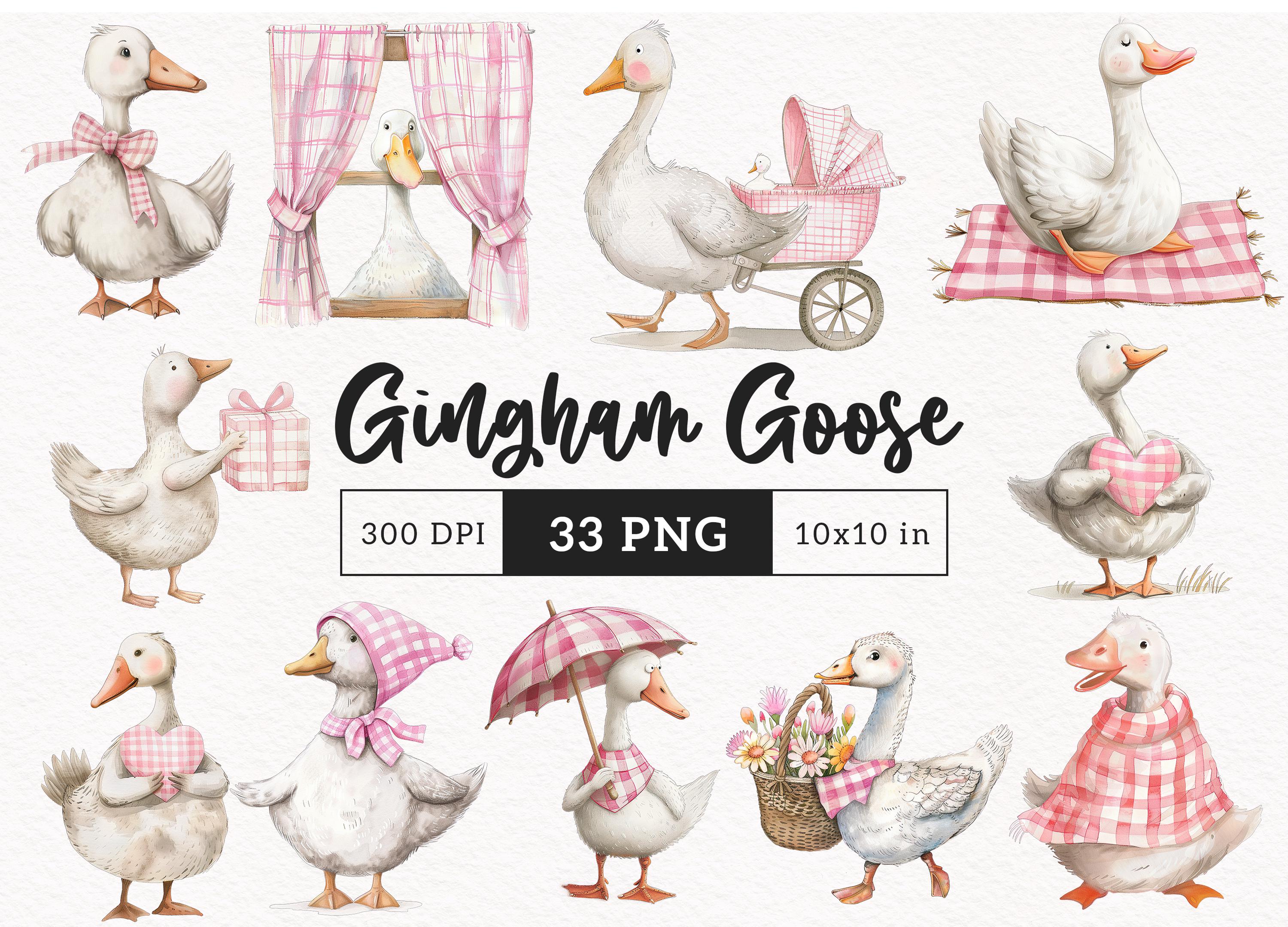 Pink Gingham Goose Clipart Cute Geese Soft Whimsical Bows PNG Vintage ...