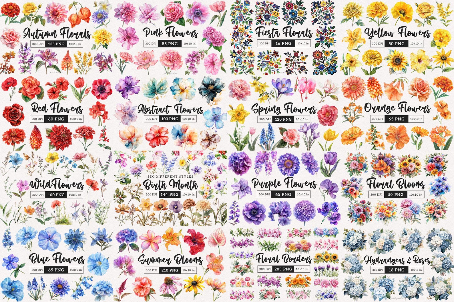 Flower Clipart Bundle Floral PNG Watercolor Summer Blooms Autumn Spring ...