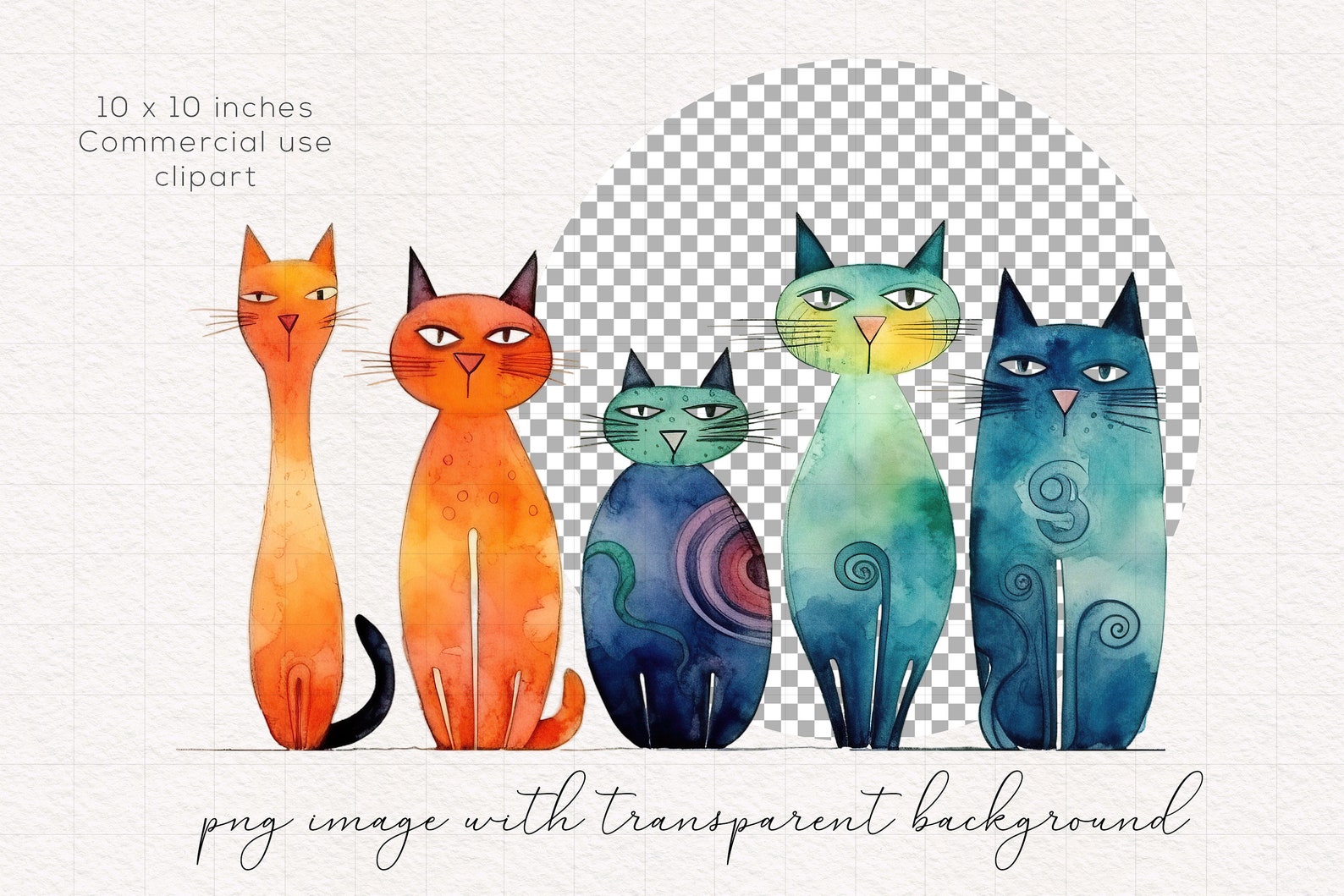 Whimsical Cats Clipart PNG Bundle Watercolor Quirky Kitten Whimsy ...