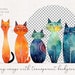 Whimsical Cats Clipart PNG Bundle Watercolor Quirky Kitten Whimsy ...
