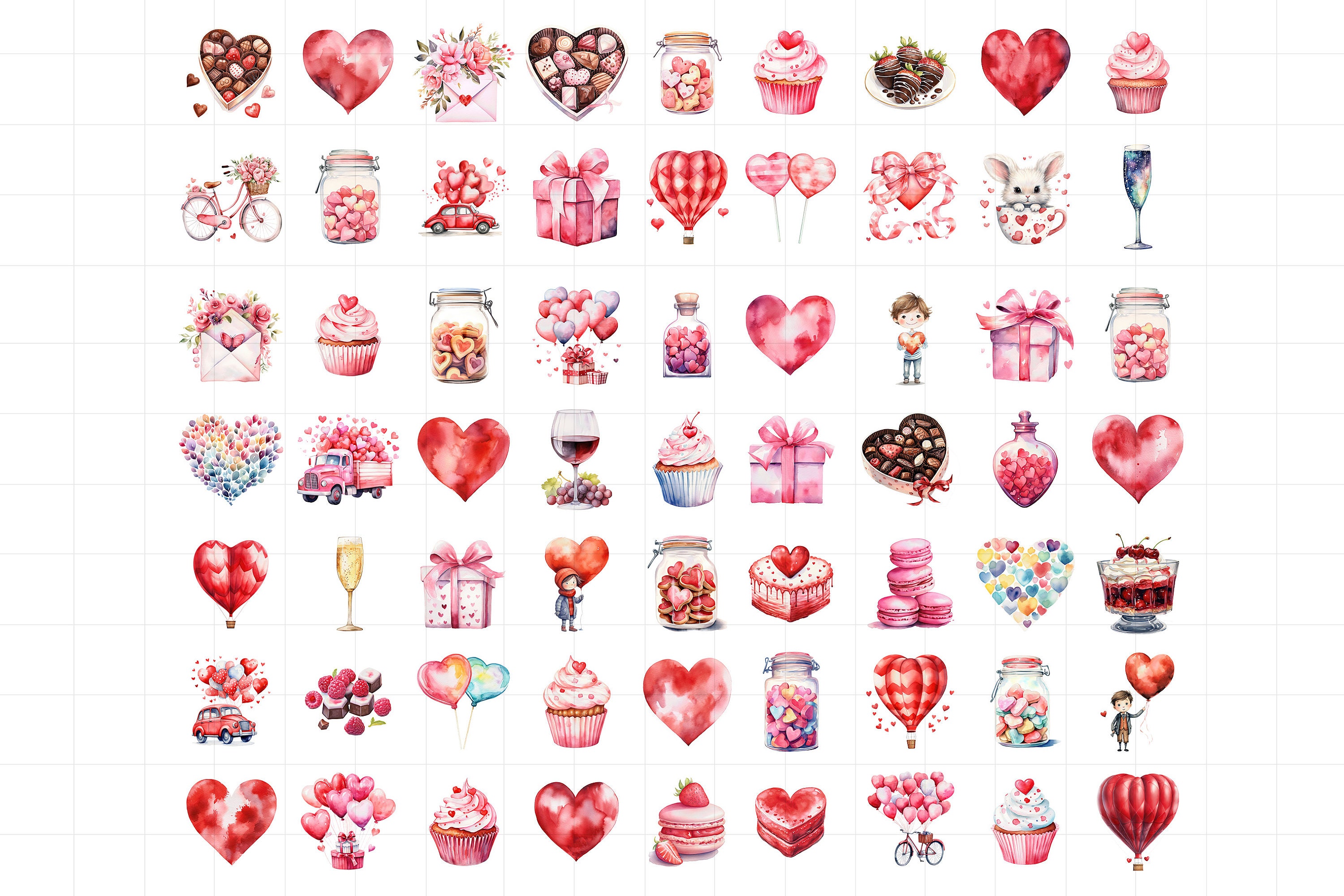 Valentine Clipart PNG Bundle Watercolor Lovers Day Sublimation Transfer ...