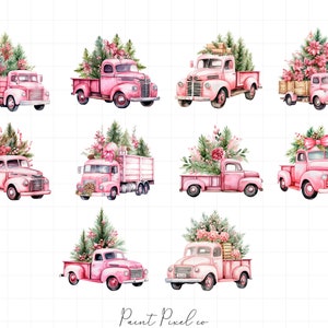 Pink Christmas Truck Clipart PNG Holiday Clip Art Cute Pastel Xmas ...
