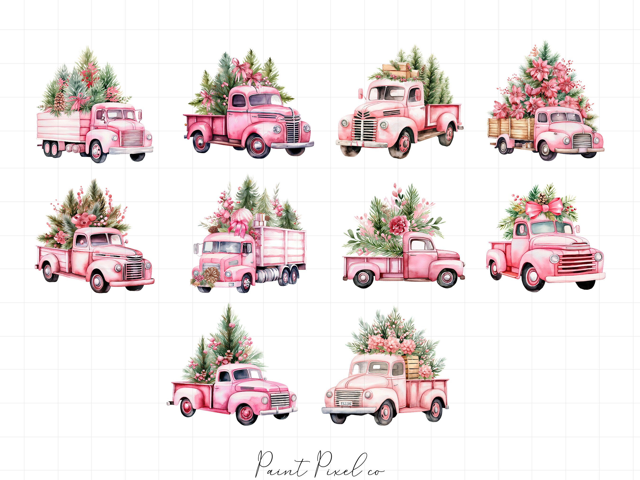 Pink Christmas Truck Clipart PNG Holiday Clip Art Cute Pastel Xmas ...