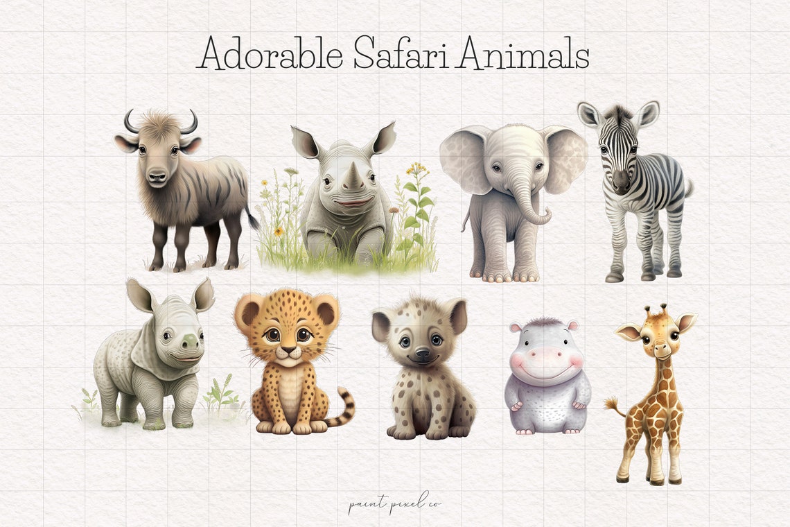 Pink Safari Animals PNG Cute Wildlife Clipart African Safari Jeep ...
