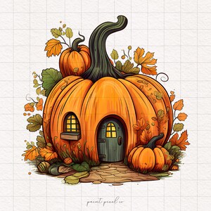 Whimsical Pumpkin Cottage Clipart Cozy Fall House PNG Autumn Home Cute ...