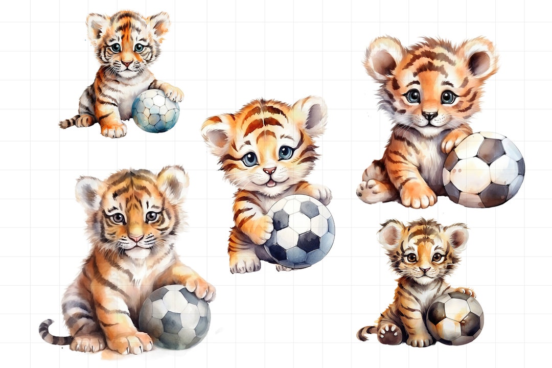 Sport Tigers Clipart PNG Safari Animal Watercolor Sublimation Tiger Cub ...