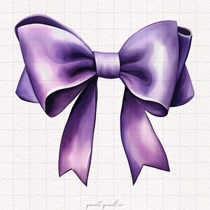 6 Purple Bows Clipart Watercolor Bow Princess Theme PNG Coquette Purple ...