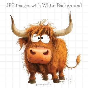 30 Quirky Highland Cow JPG Clipart Whimsical Cows Cute Sublimation Clip ...