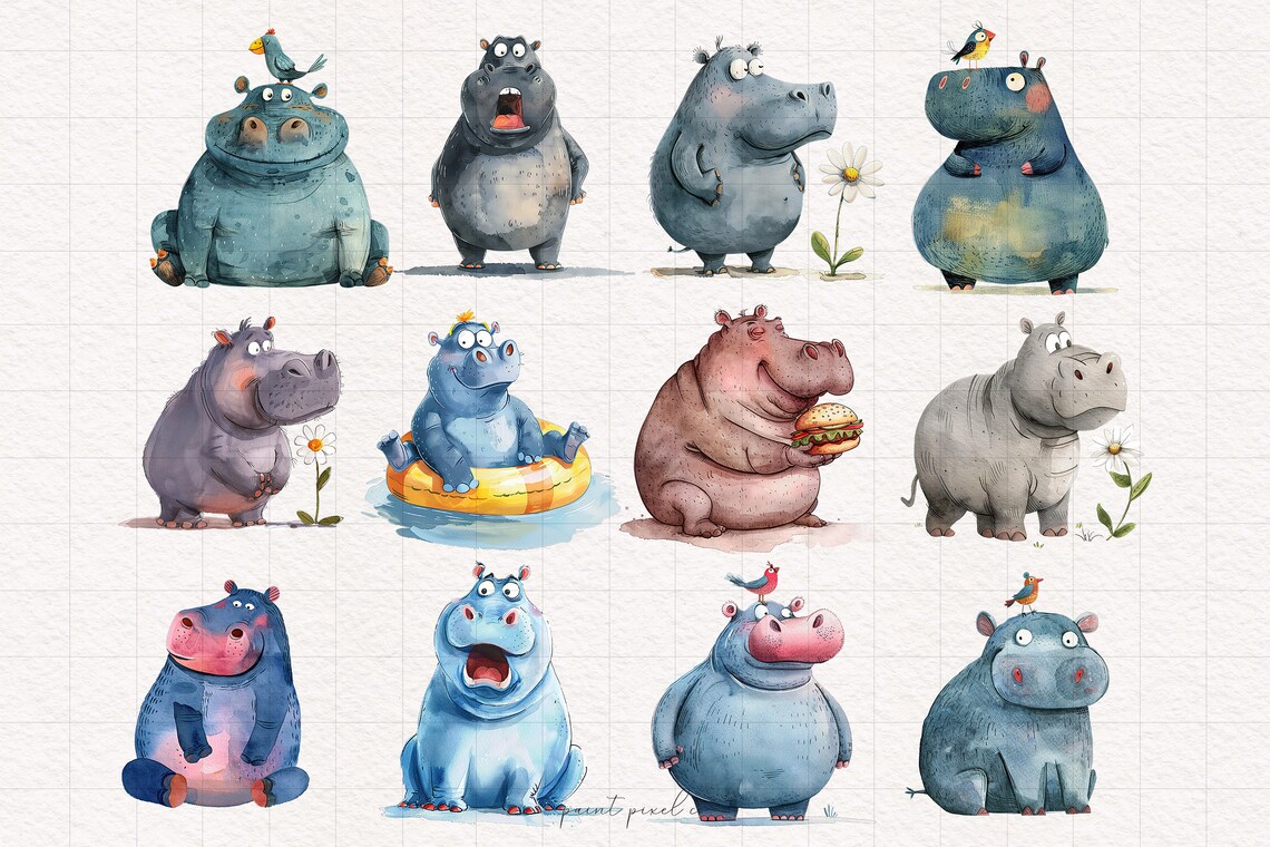 Quirky Hippo PNG Funny Hippopotamus Clipart Silly Safari Animals ...