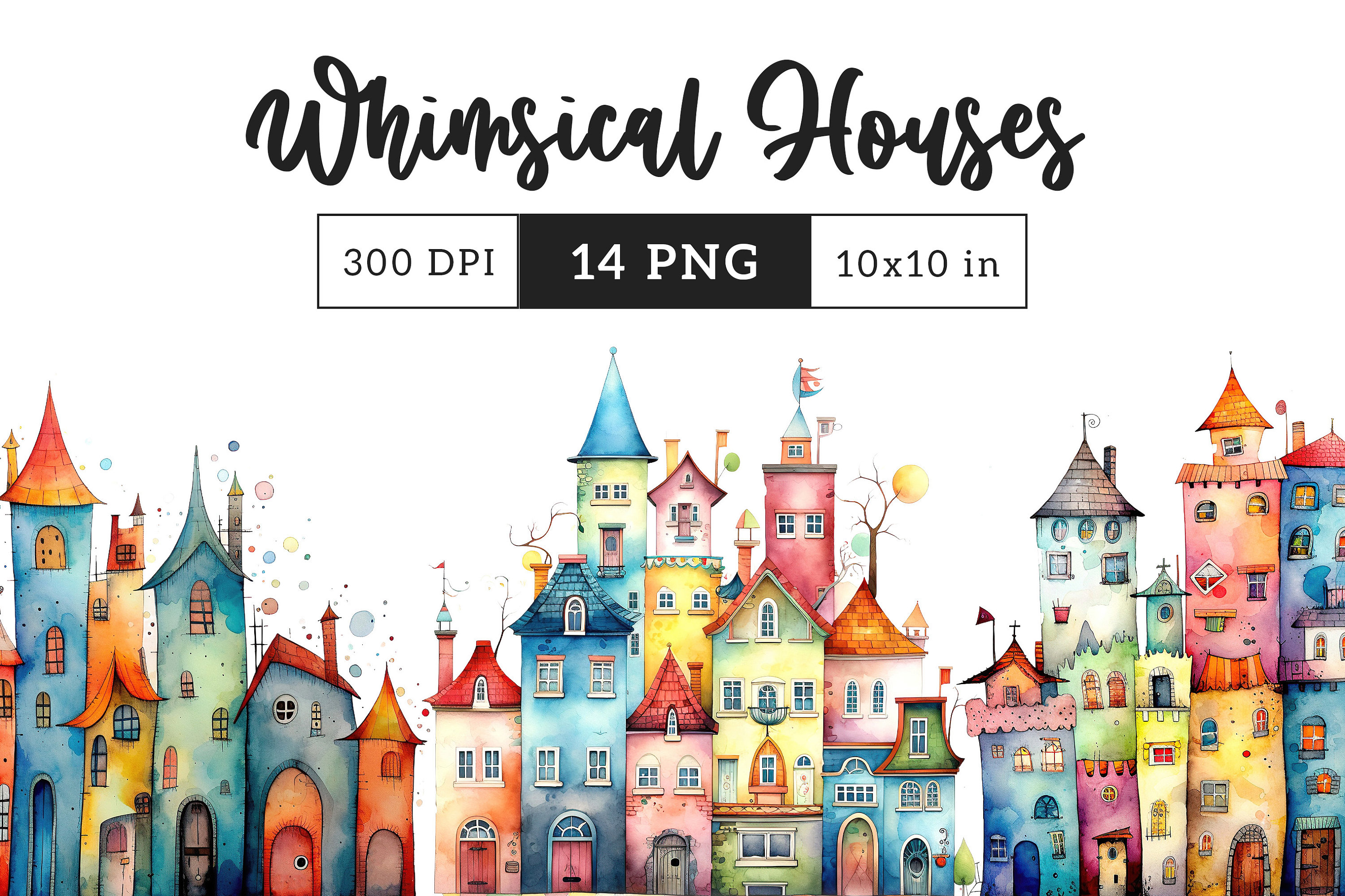 Whimsical Houses Clipart PNG Bundle Watercolor Quirky Homes Whimsy ...