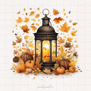 6 Autumn Lantern Clipart Boho Fall Lamp PNG Watercolor Cute Ephemera ...