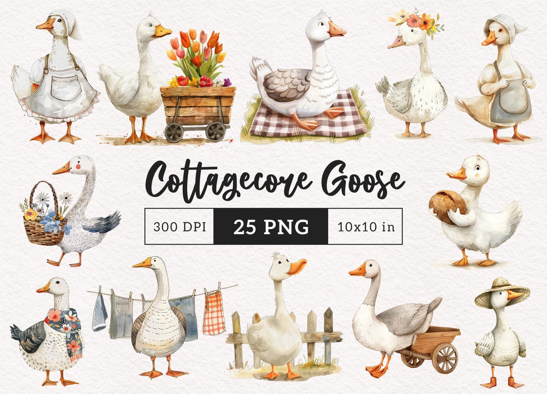 Cottagecore Goose Clipart Soft Whimsy Geese PNG Boho Nursery Decor Cute ...