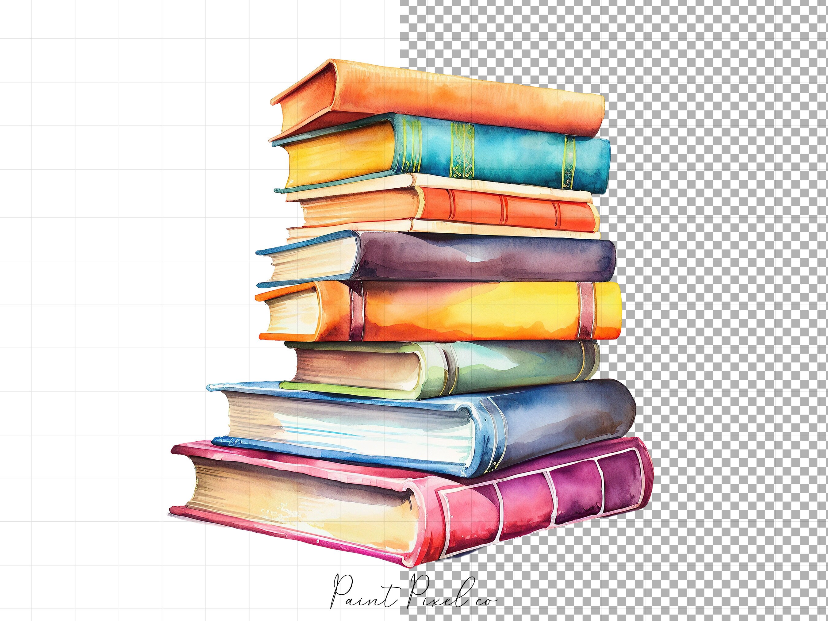 Books Clipart PNG Watercolor Stack of Books Clip Art Sublimation Junk ...