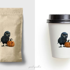 Grumpy Raven Clipart Raven on Pumpkin PNG Whimsical Black Birds ...