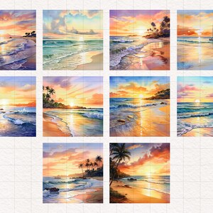Sunset Beach Digital Paper Set PNG Sunrise Beach Backdrop Ocean ...
