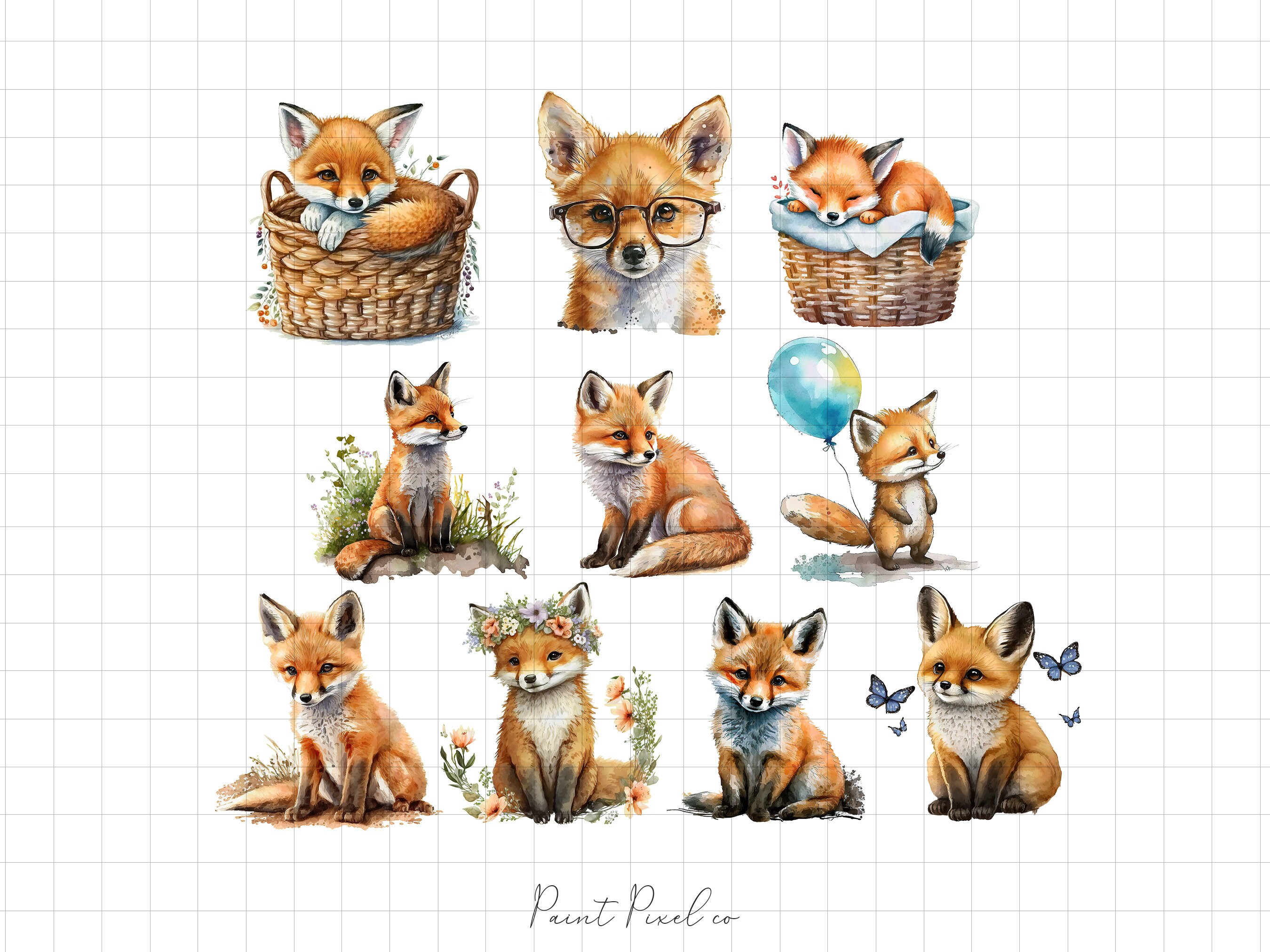Woodland Animals PNG Watercolor Baby Fox Clipart Cute Baby Shower ...