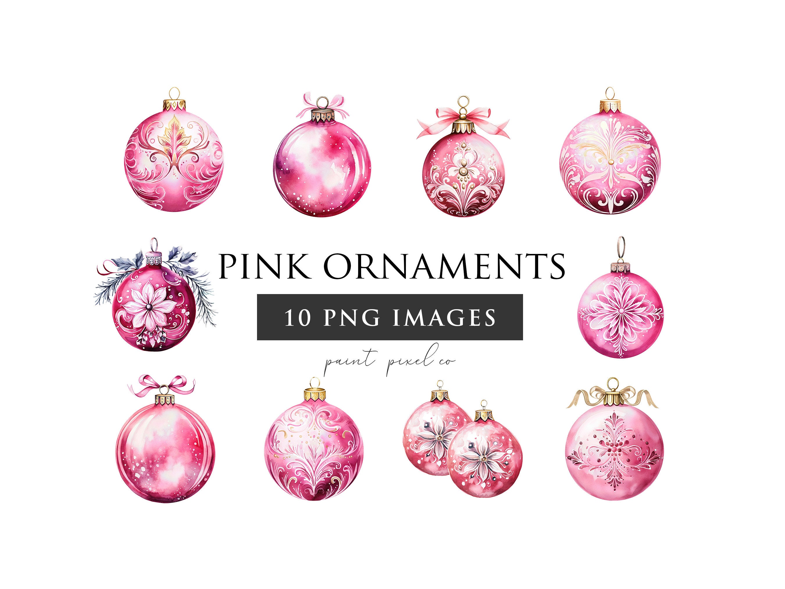 Pink Christmas Ornaments Clipart PNG Holiday Clip Art Cute - Etsy