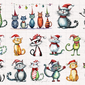 Quirky Christmas Cat Clipart Whimsical Funny Animals Silly Holiday Cats ...