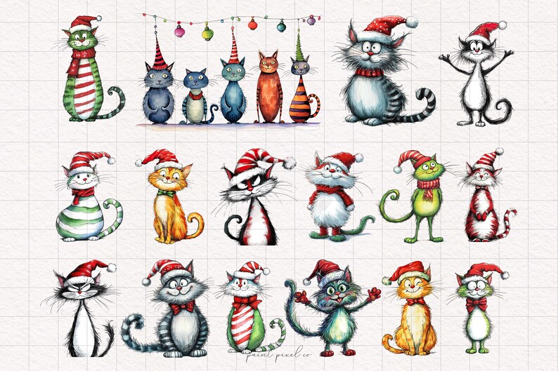 Quirky Christmas Cat Clipart Whimsical Funny Animals Silly Holiday Cats ...