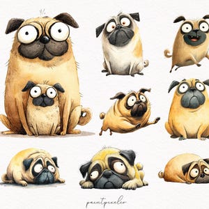 Quirky Pug Clipart Silly Dog PNG Whimsical Funny Pugs Sublimation Cute ...
