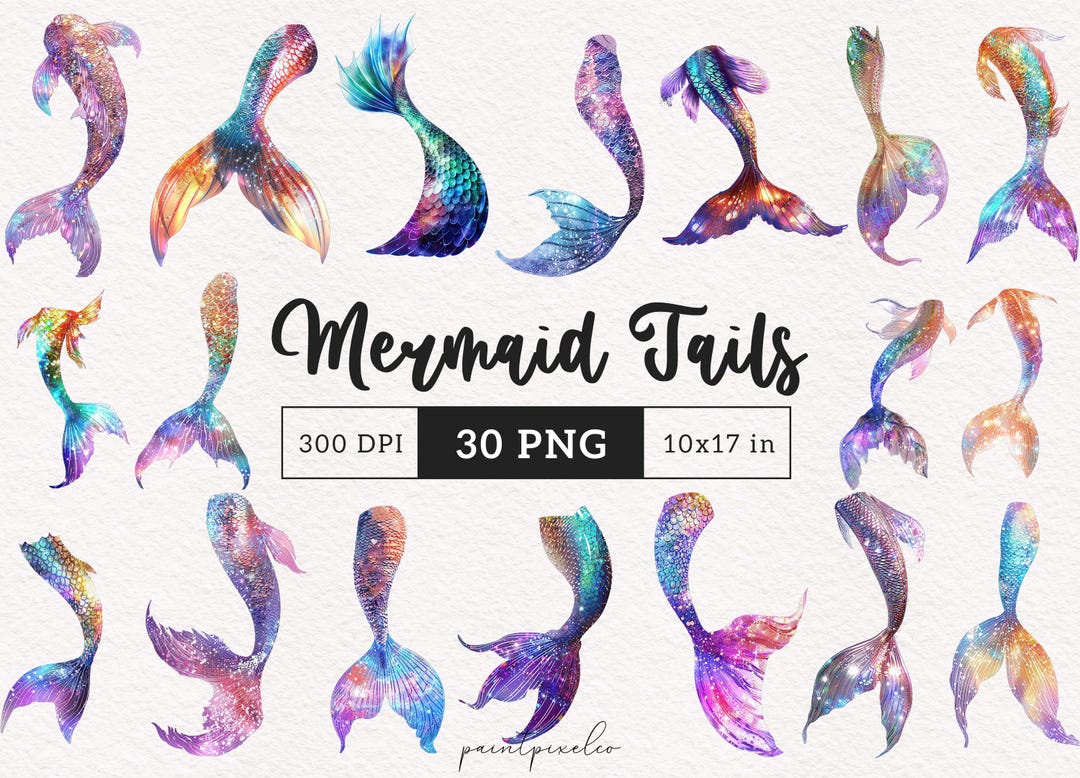 Mermaid Tail Clipart Cute Fish Tail PNG Whimsical Glitter Mermaid Fin ...