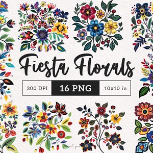 Fiesta Flowers Clipart Fiesta PNG Watercolor Clip Art Boho Illustration ...
