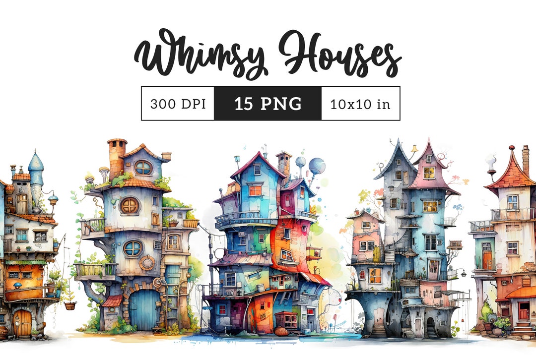 Whimsical Houses Clipart PNG Bundle Watercolor Quirky Homes Whimsy ...