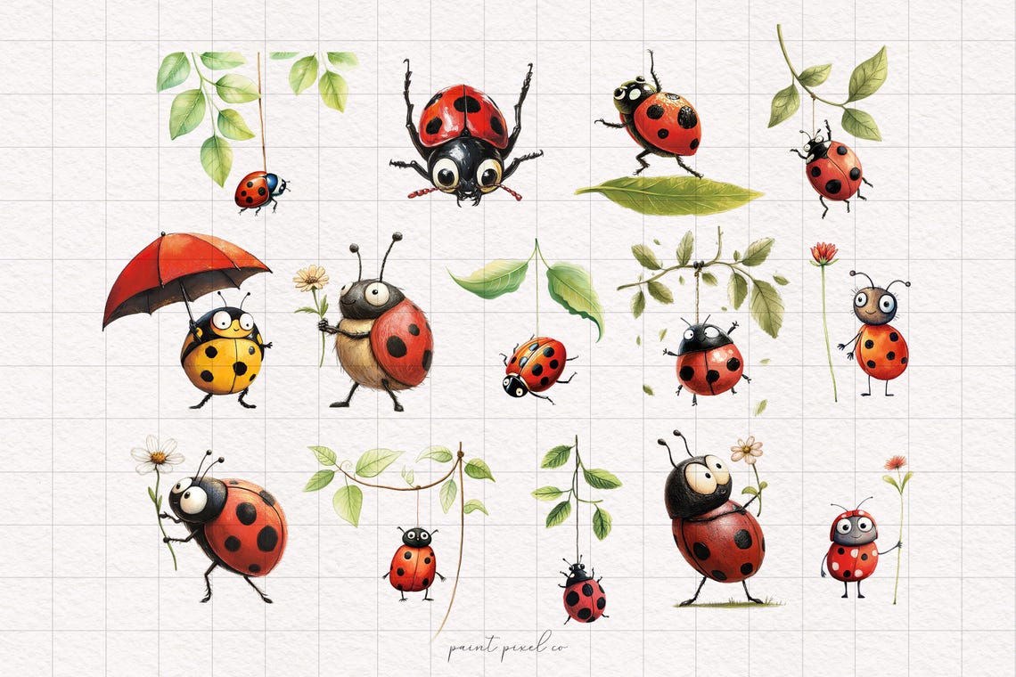 Quirky Ladybug Clipart Lady Bug PNG Whimsical Ladybug Sublimation Clip ...