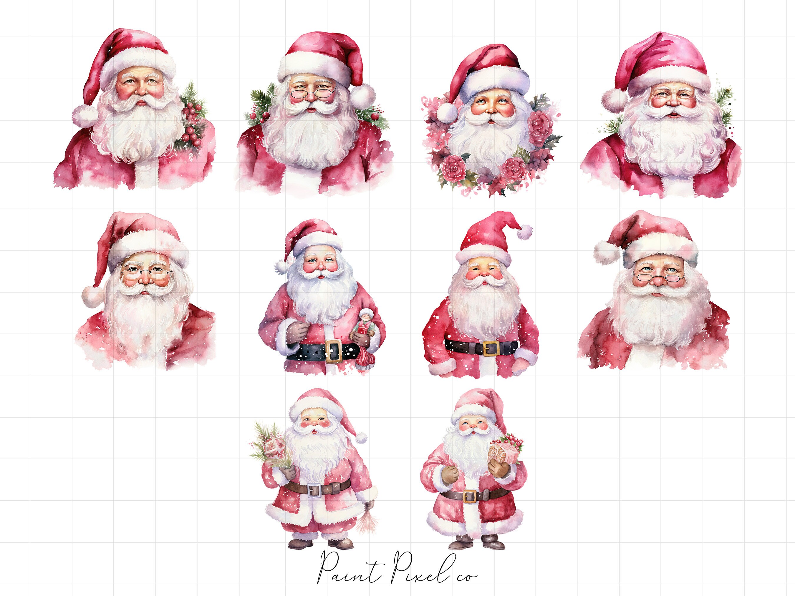 Pink Christmas Santa Claus Clipart PNG Holiday Clip Art Cute Pastel ...