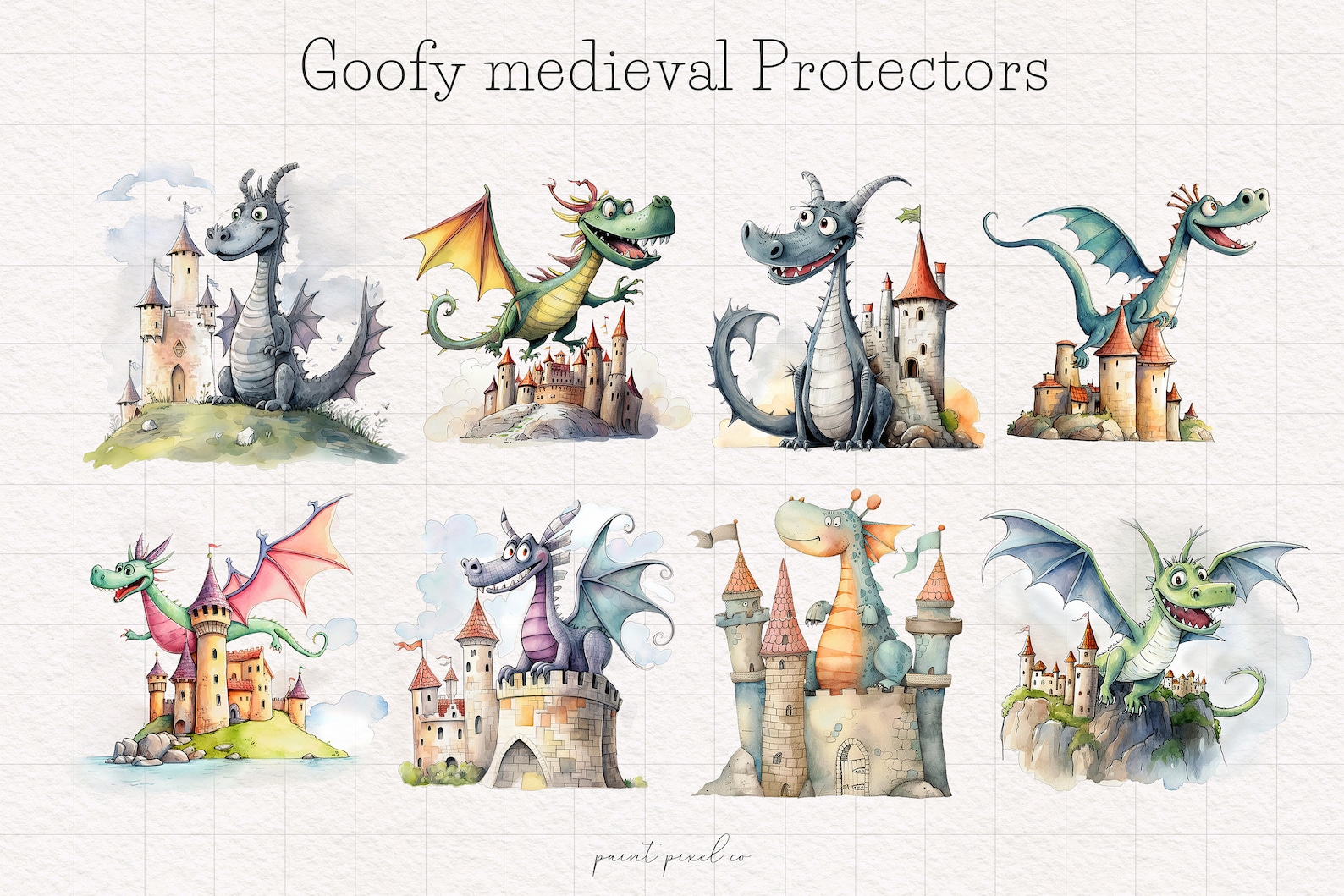 Quirky Dragon Clipart Fantasy Funny Dragons PNG Whimsical Birthday ...