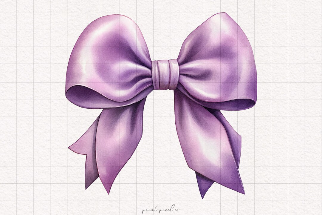 6 Purple Bows Clipart Watercolor Bow Princess Theme PNG Coquette Purple ...