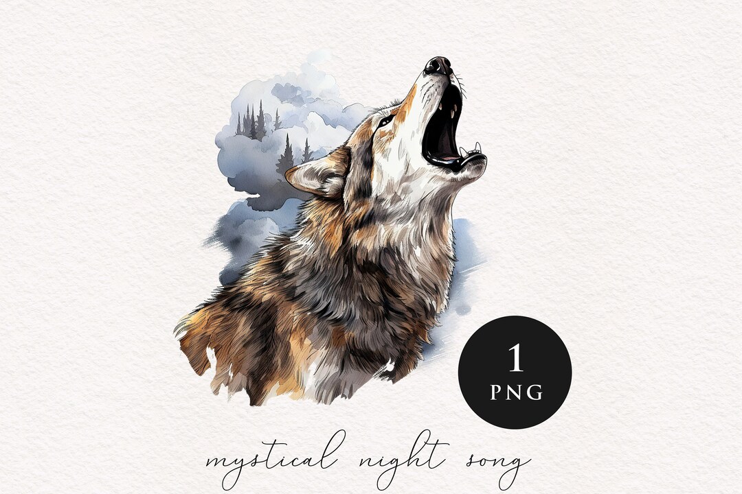 Howling Wolf Clipart PNG Watercolor Werewolf Sublimation Transfer Clip ...