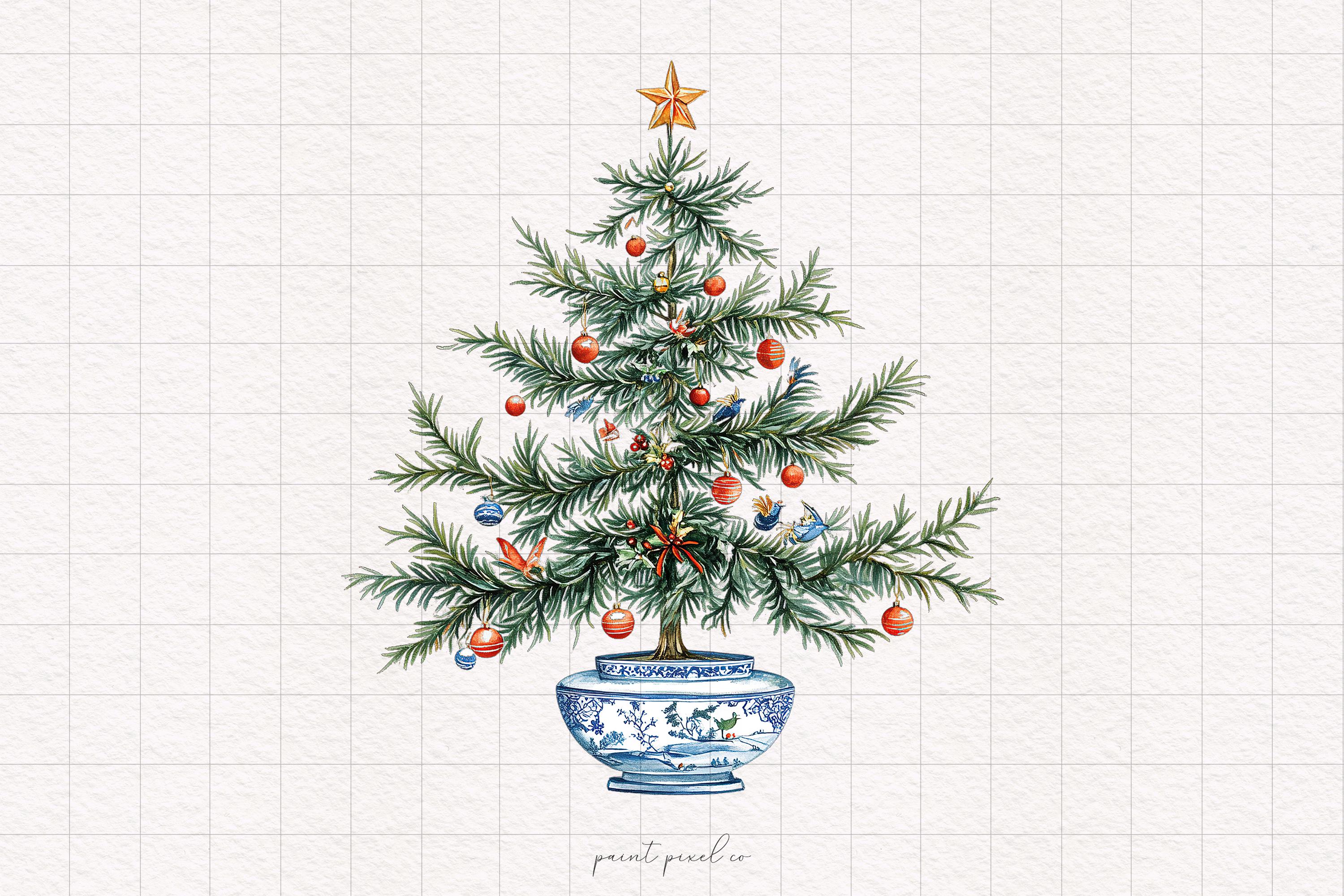 7 Toile Christmas Tree Clipart Holiday Chinoiserie Xmas Tree PNG Winter ...