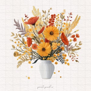 4 Autumn Bouquet Clipart Boho Fall PNG Watercolor Floral Graphics ...